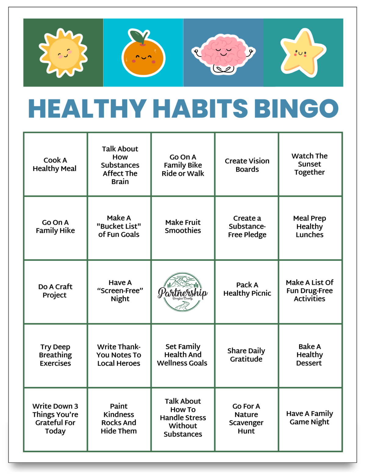 Helping Teens Thrive: Healthy Habits Bingo Challenge - Partnership ...